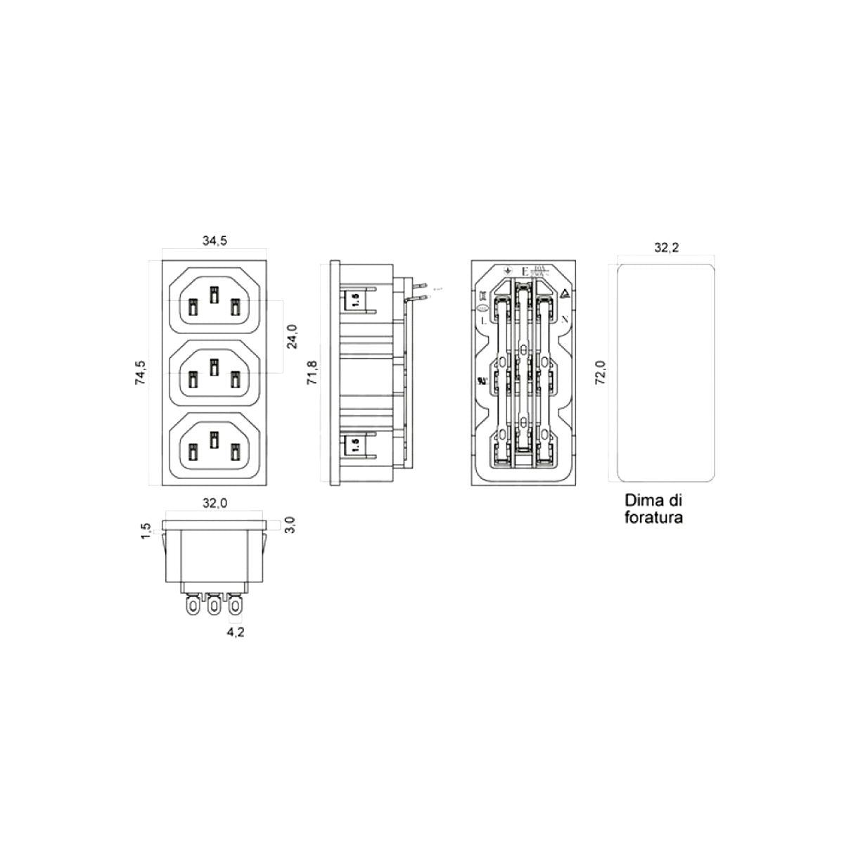 Power Panel Socket IEC 320 C19 Female Wall Mount 16A 250V, black color ...